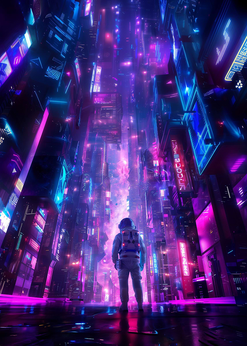 'Cyber City' Poster, picture, metal print, paint by Nicebleed | Displate