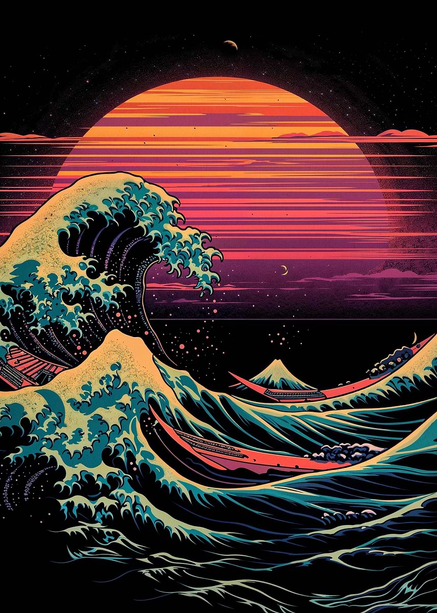 'The Great Wave Retro' Poster, picture, metal print, paint by Anime ...