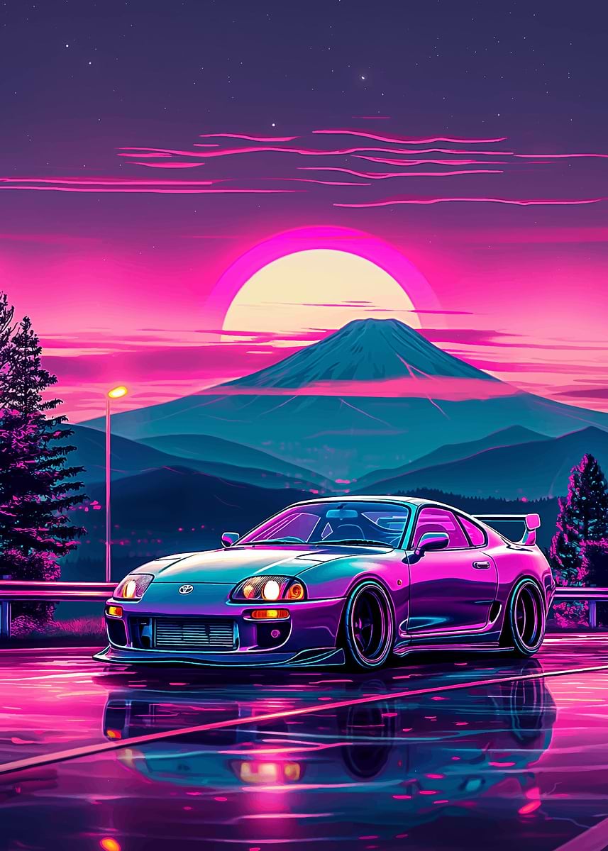 'Neon Toyota Supra ' Poster, picture, metal print, paint by Anima Art ...