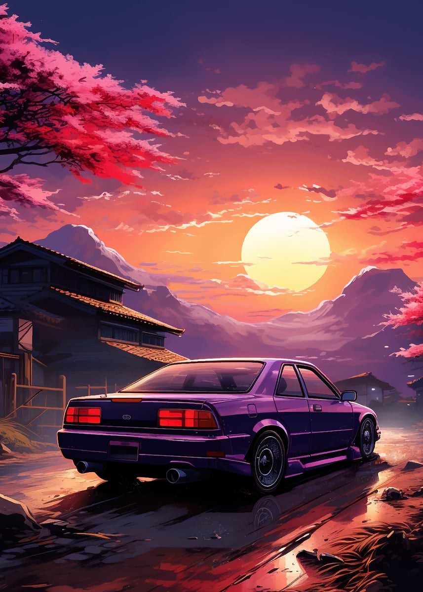 'Retro Car Sakura' Poster, picture, metal print, paint by Floyd Burke ...