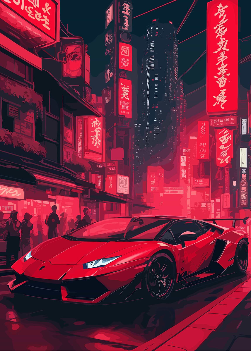 'Japanese Red Car' Poster, picture, metal print, paint by Vicky ...