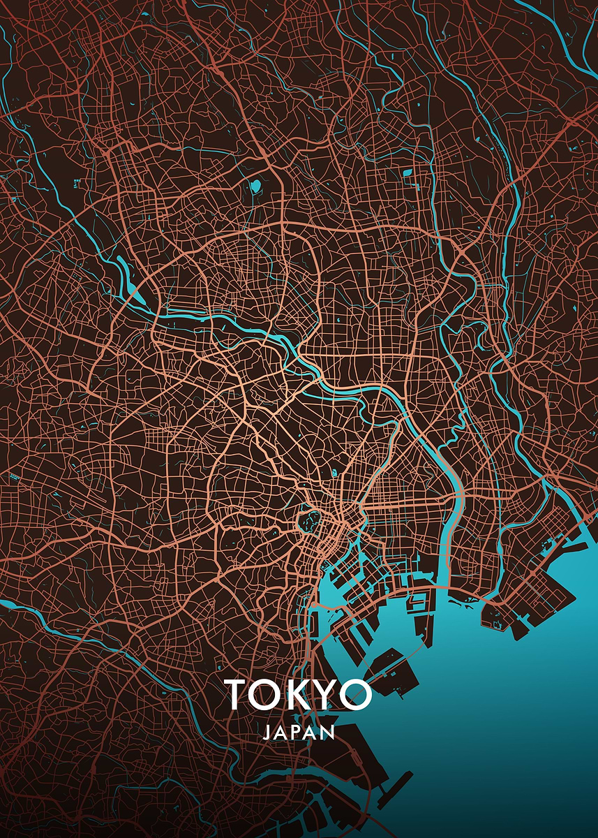 'Tokyo City Map' Poster, picture, metal print, paint by Miracle Studio ...