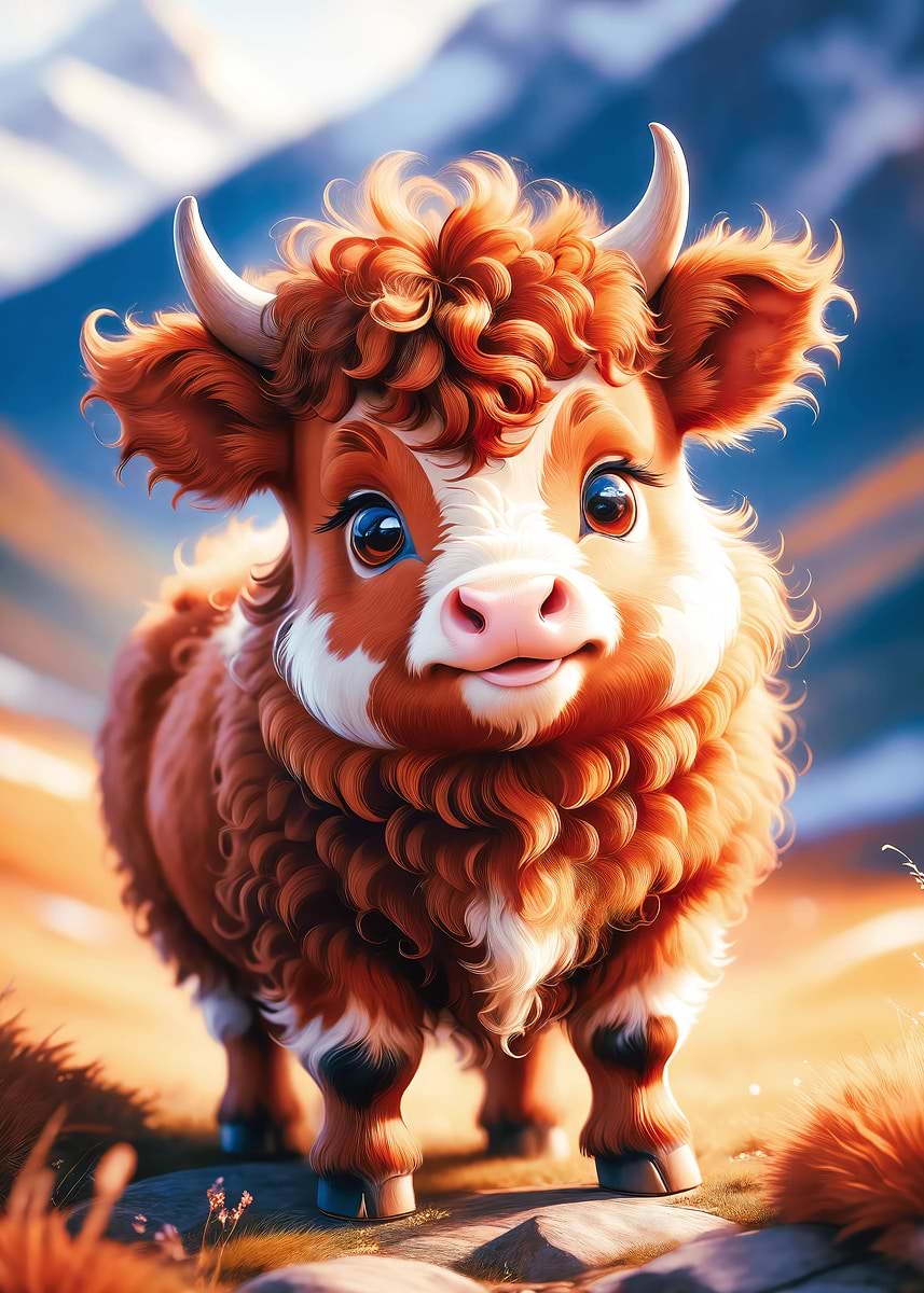 'Highland Moo' Poster, picture, metal print, paint by Maxime Arbez ...