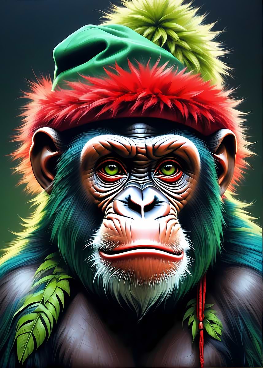 'Ape with Hat' Poster, picture, metal print, paint by Gin Art | Displate