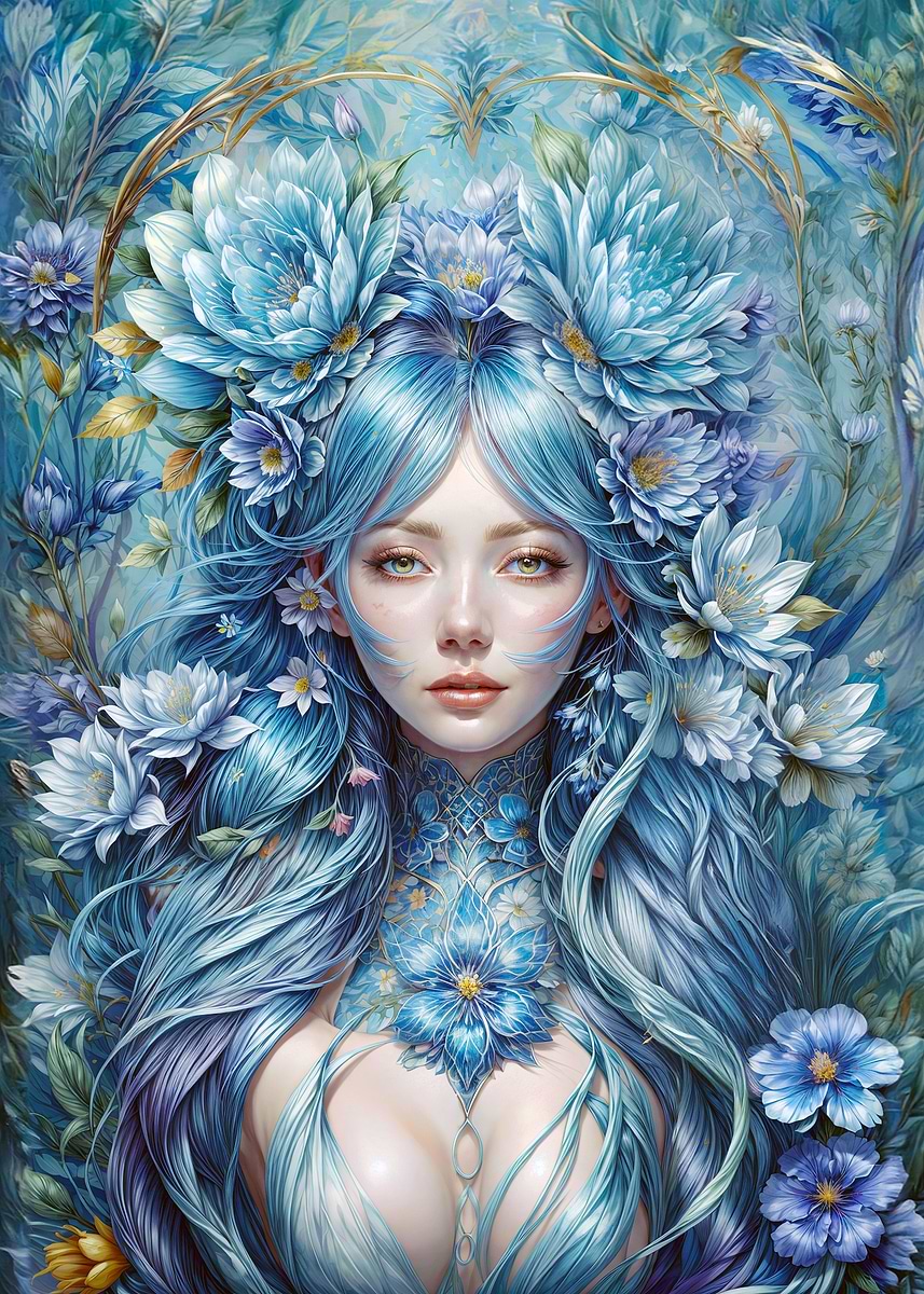 'A portrait of girl floral' Poster, picture, metal print, paint by Krishnendu Roy | Displate