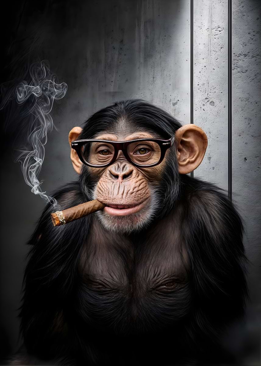 'chimpanze smoking cigar' Poster, picture, metal print, paint by ...