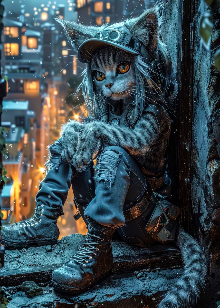 'Nightwatch Cat Explorer' Poster, picture, metal print, paint by Displate Master | Displate