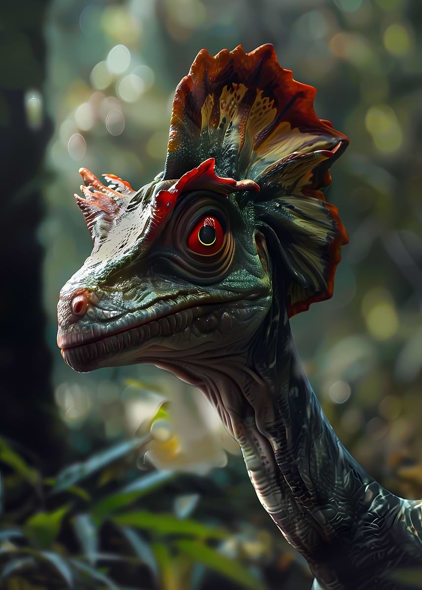 'Prehistoric Dilophosaurus ' Poster, picture, metal print, paint by ...