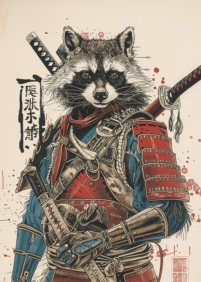 'Samurai Raccoon' Poster, picture, metal print, paint by SuperNova ...