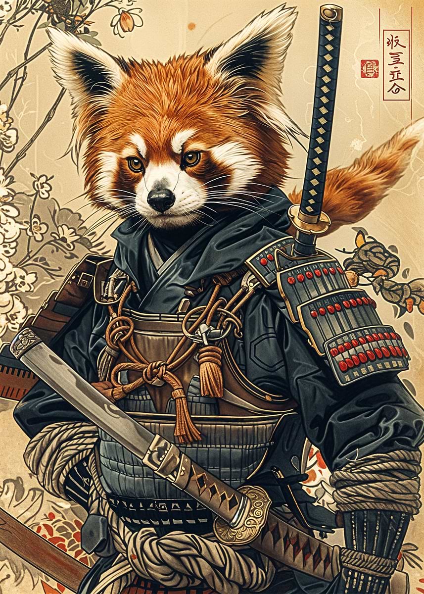 'Samurai Red Panda' Poster, picture, metal print, paint by SuperNova ...