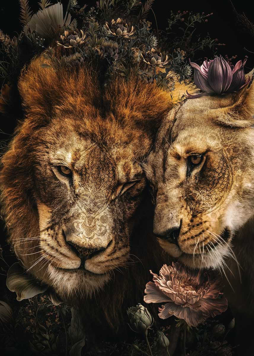 'Lion and Lioness' Poster, picture, metal print, paint by Wouter Rikken ...