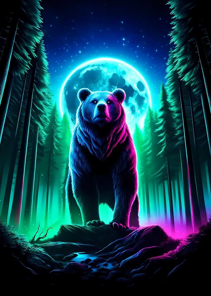 'Mystic Moonlit Bear' Poster, picture, metal print, paint by Devran ...