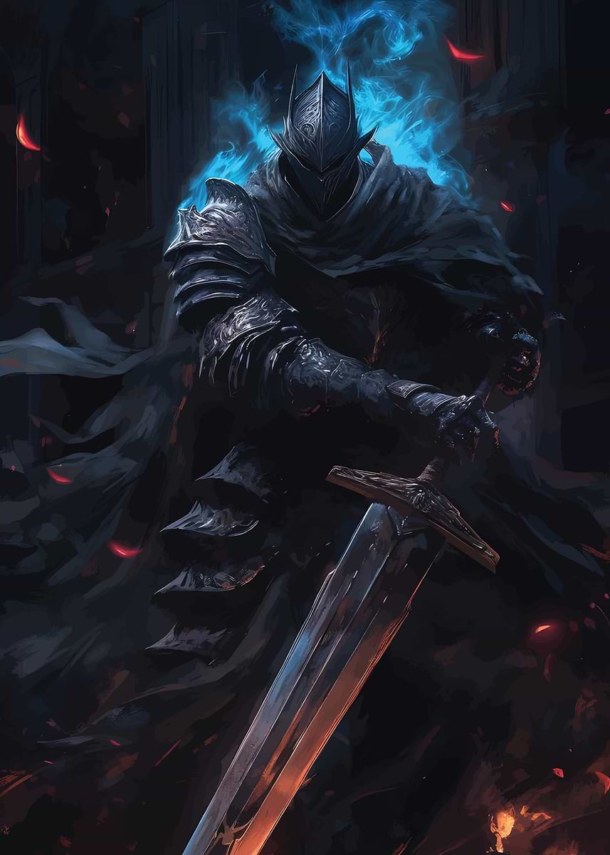 'Knight resting at Bonfire' Poster, picture, metal print, paint by ...