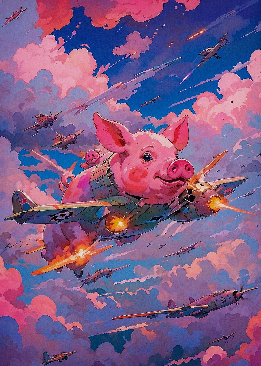 'flying pink pig' Poster, picture, metal print, paint by Patsy Montoya ...