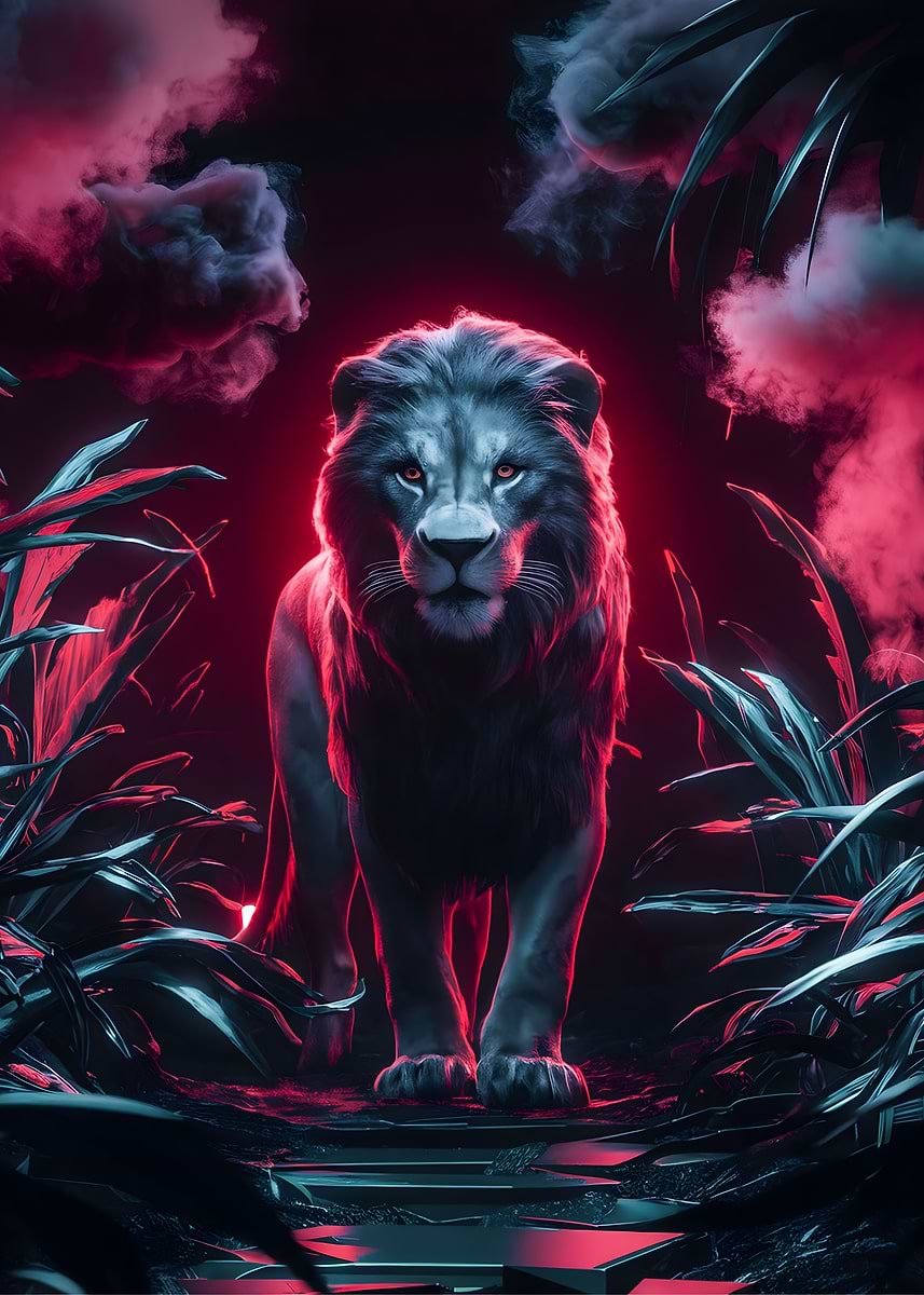 'Fearless Lion' Poster, picture, metal print, paint by Stormy | Displate
