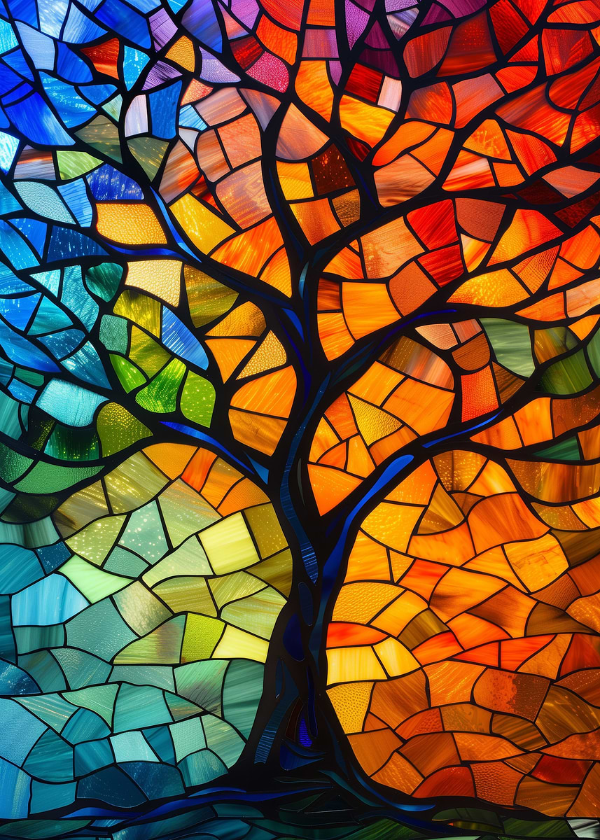 'Stained Glass Vivid Tree' Poster, picture, metal print, paint by PRX ...