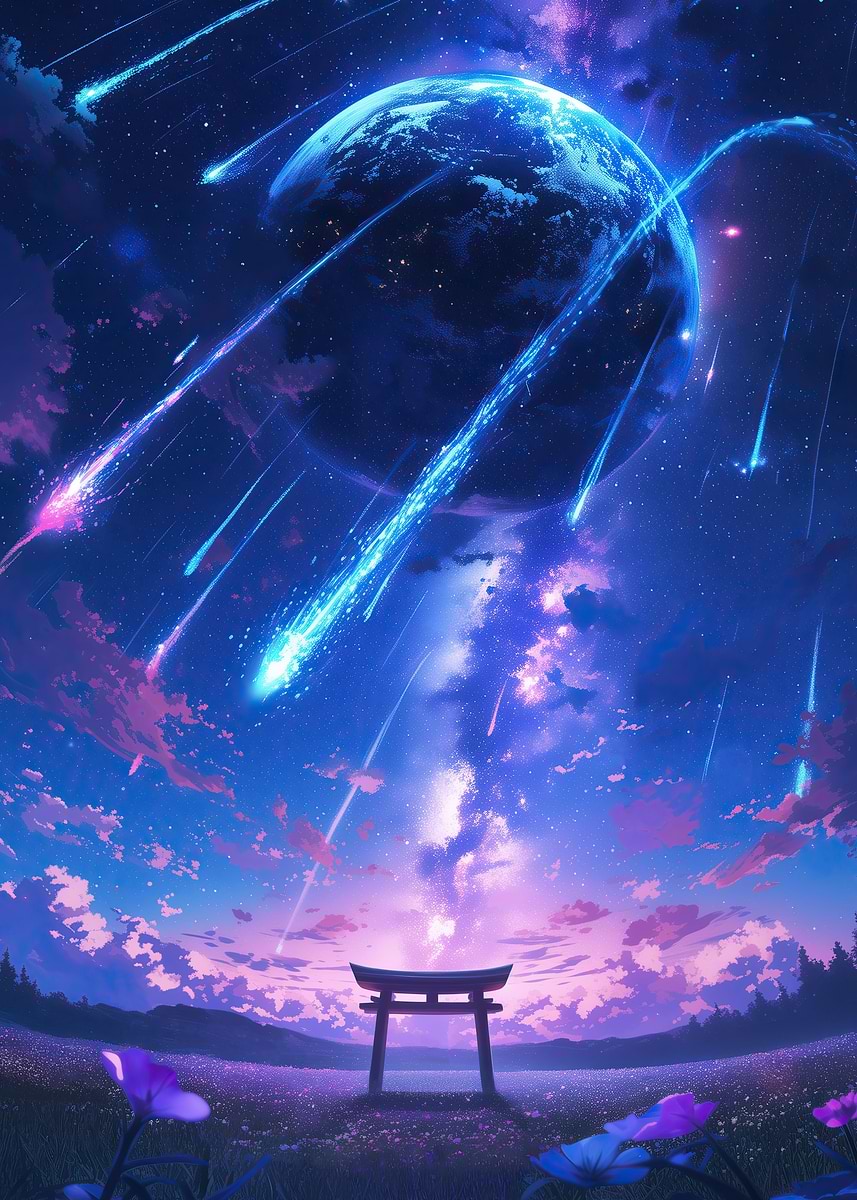 'Shinto Shrine Under Stars' Poster, picture, metal print, paint by ...