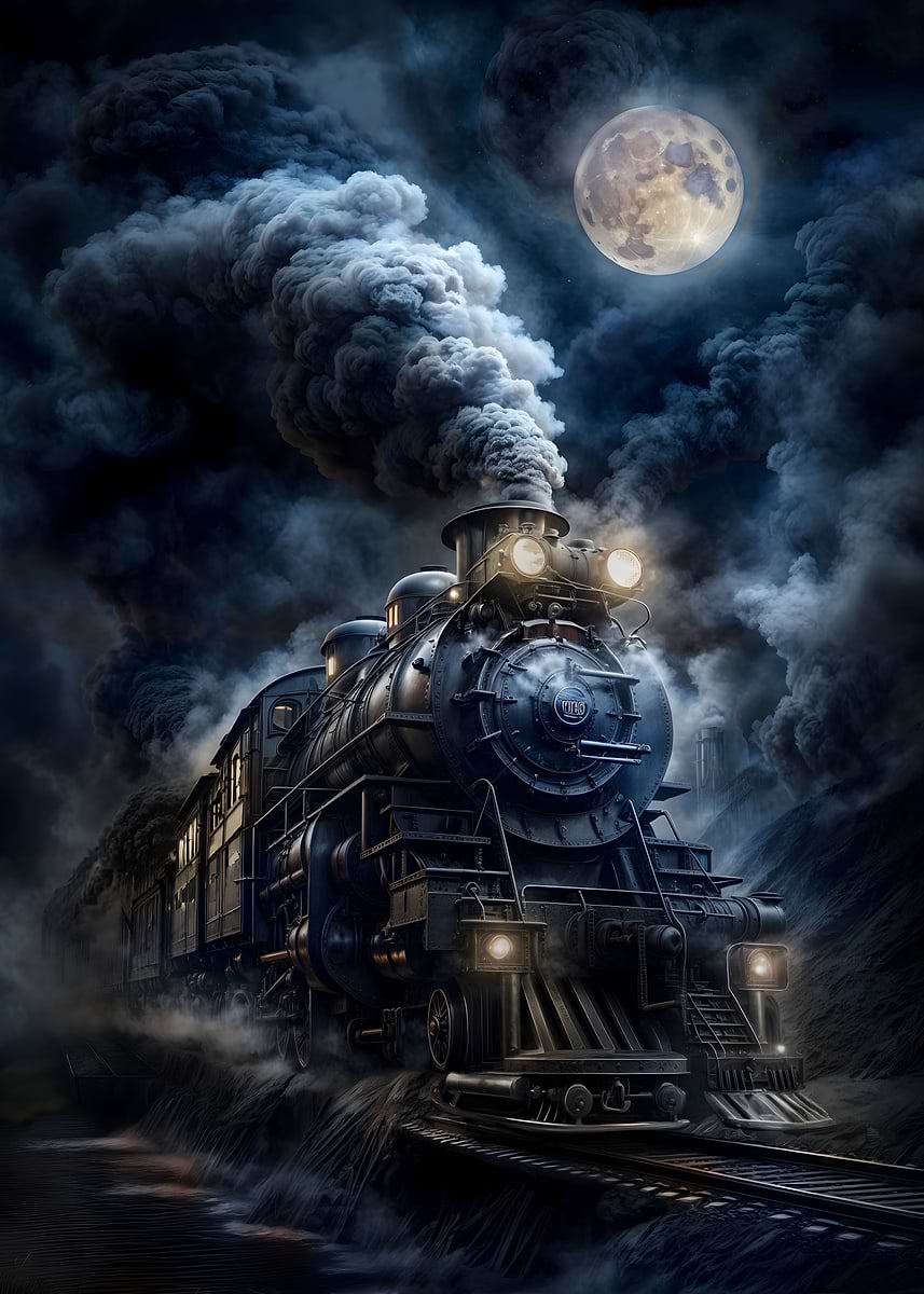 'Moonlit Steam Engine' Poster, picture, metal print, paint by ...