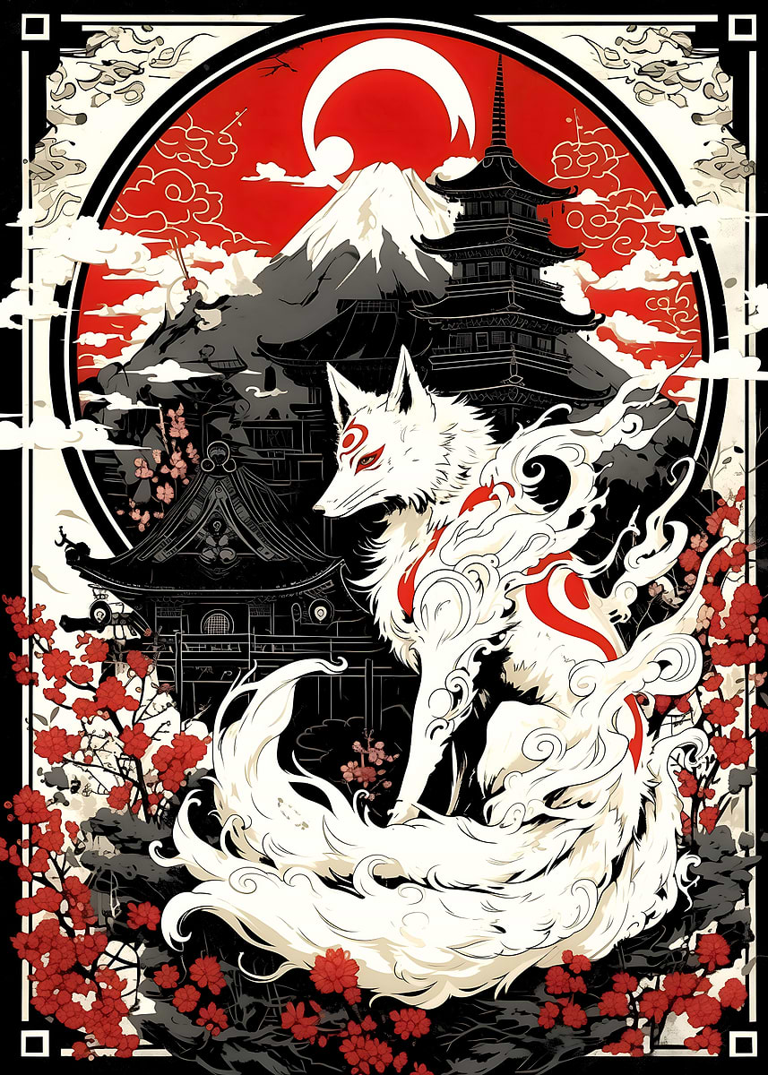'Chinese Kitsune' Poster, picture, metal print, paint by ...