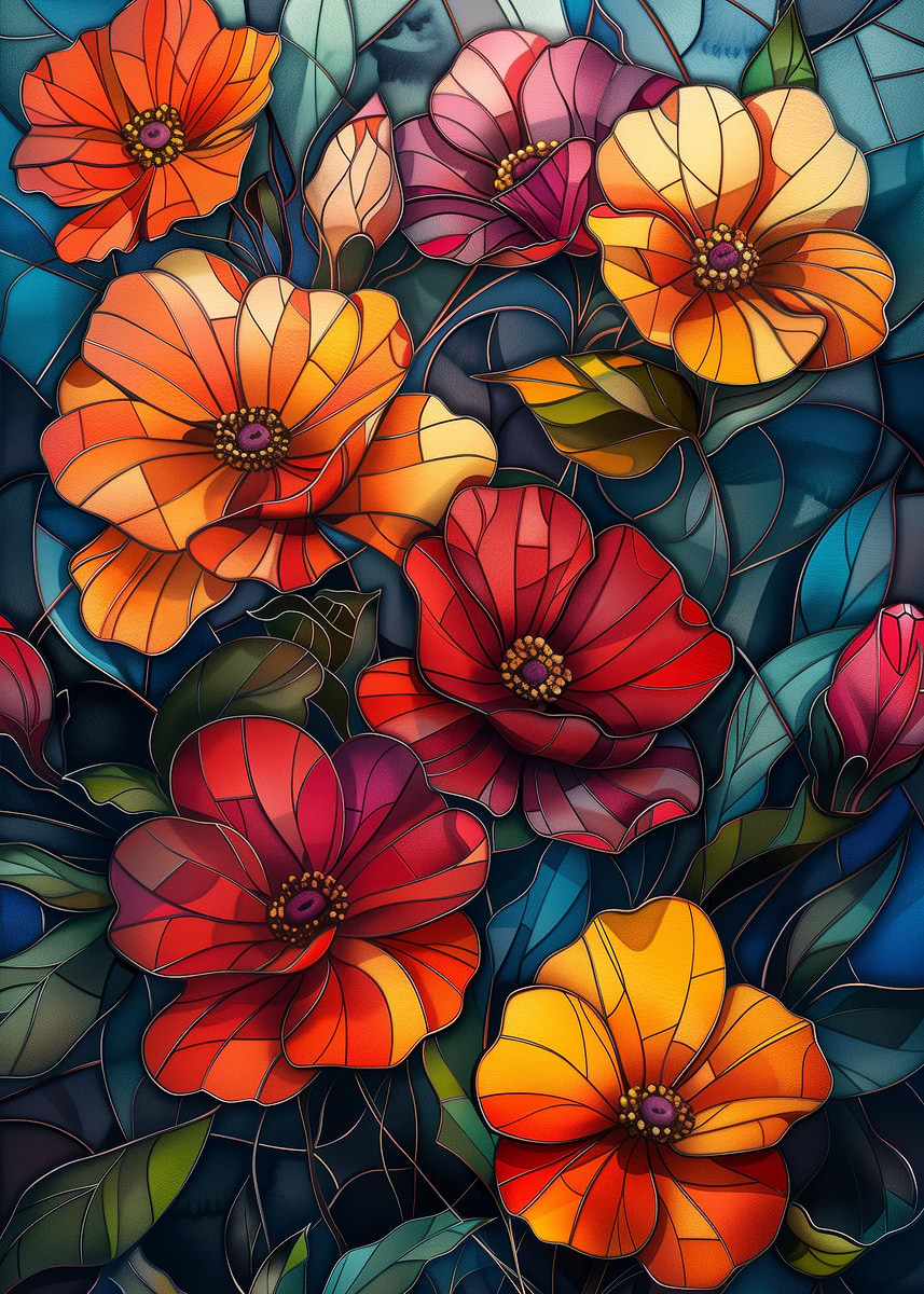 'Stained Glass Flowers ' Poster, picture, metal print, paint by PRX ...