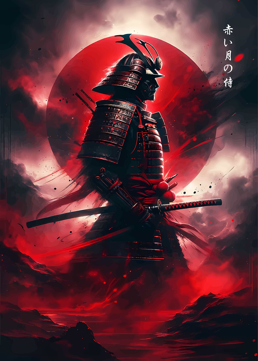 'Red Moon Samurai' Poster, picture, metal print, paint by Faissal ...