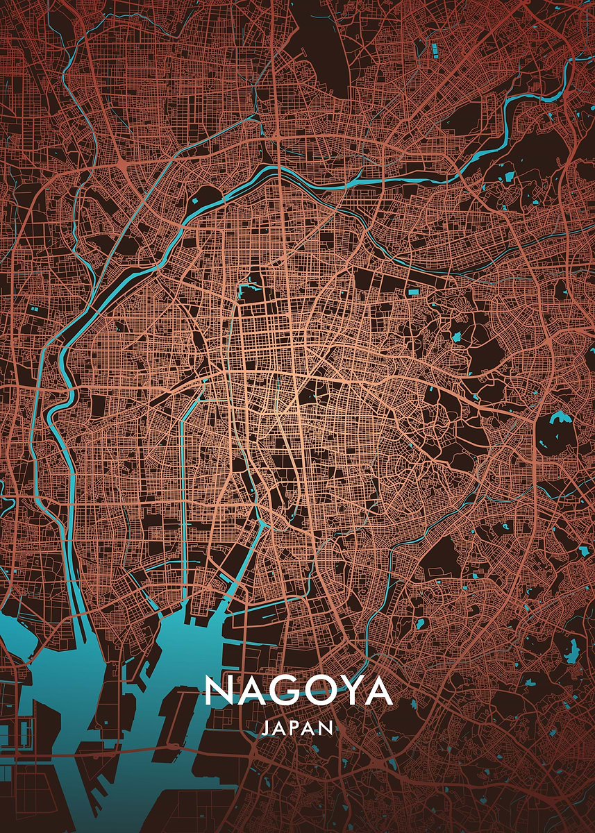 'Nagoya City Map' Poster, picture, metal print, paint by Miracle Studio ...