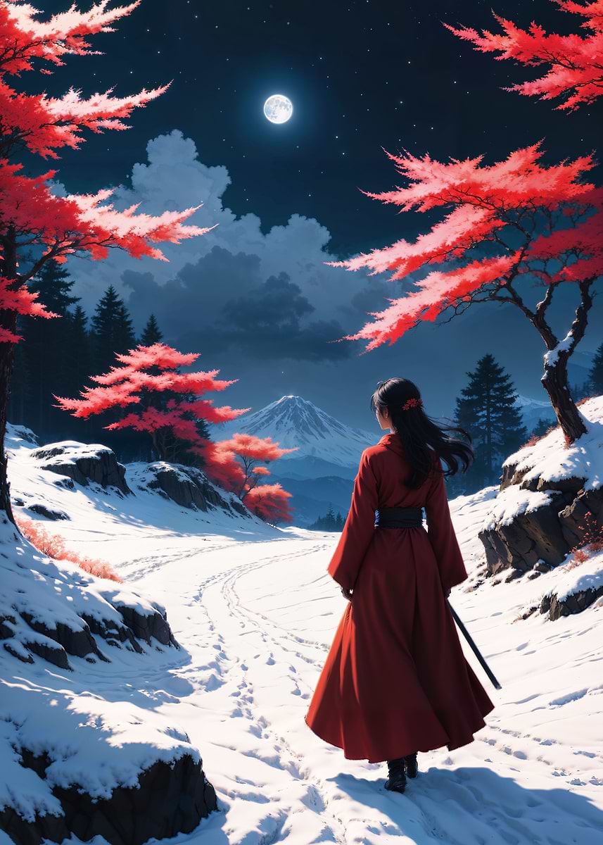 'Japanese Red Snow Samurai ' Poster, picture, metal print, paint by ...
