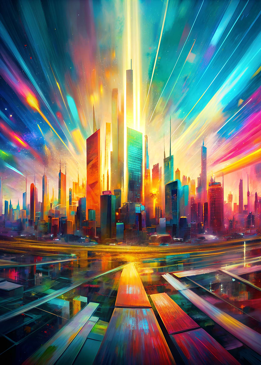 'Cityscape Abstract Art' Poster, picture, metal print, paint by Art Jiyuu | Displate
