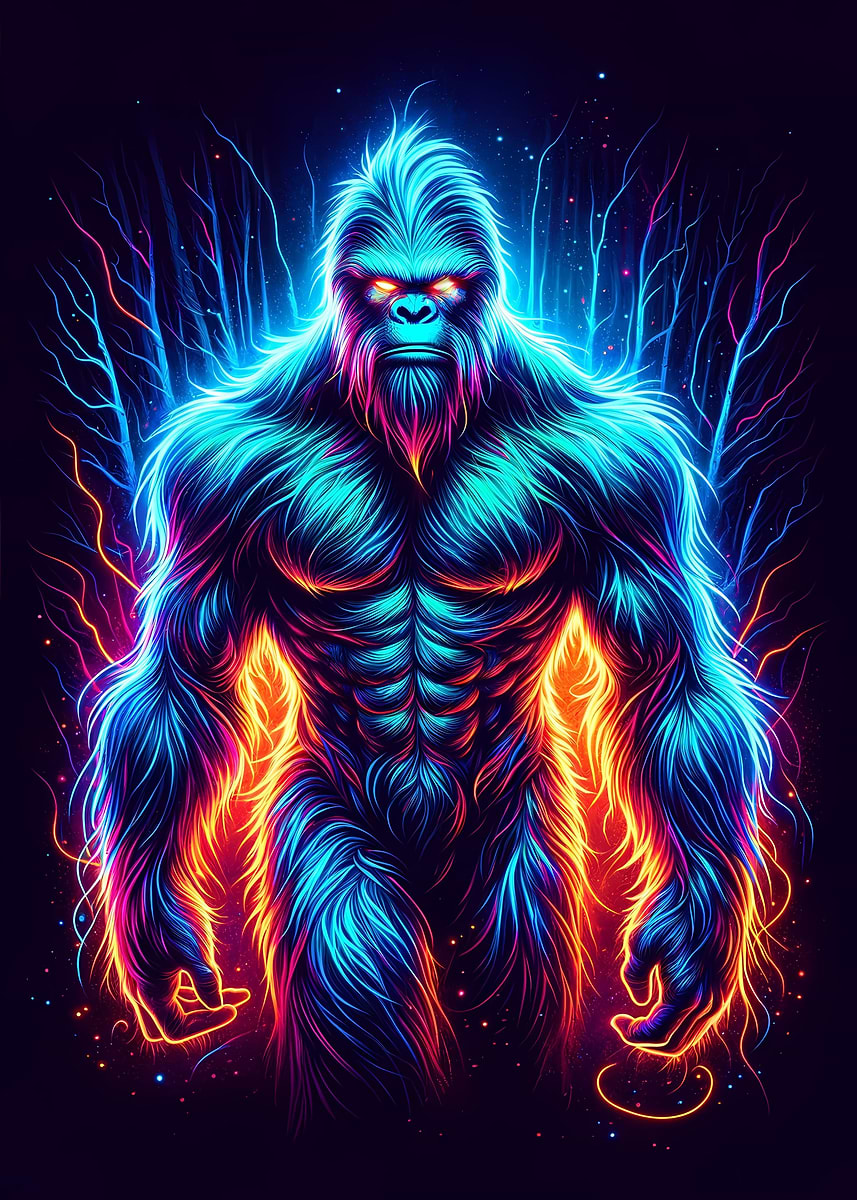 'Neon Mystical Yeti ' Poster, picture, metal print, paint by Devran ...