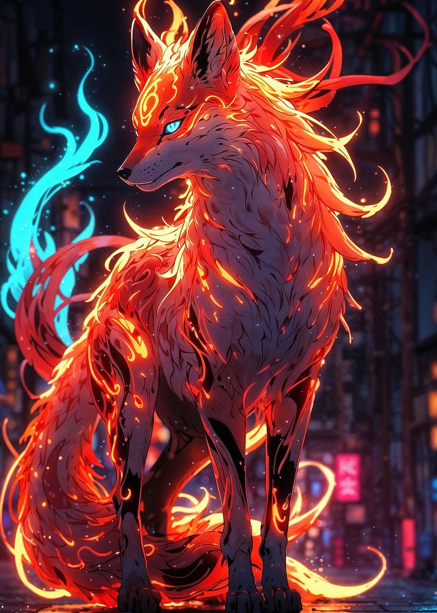 'nice tails fox neon' Poster, picture, metal print, paint by Joanie ...