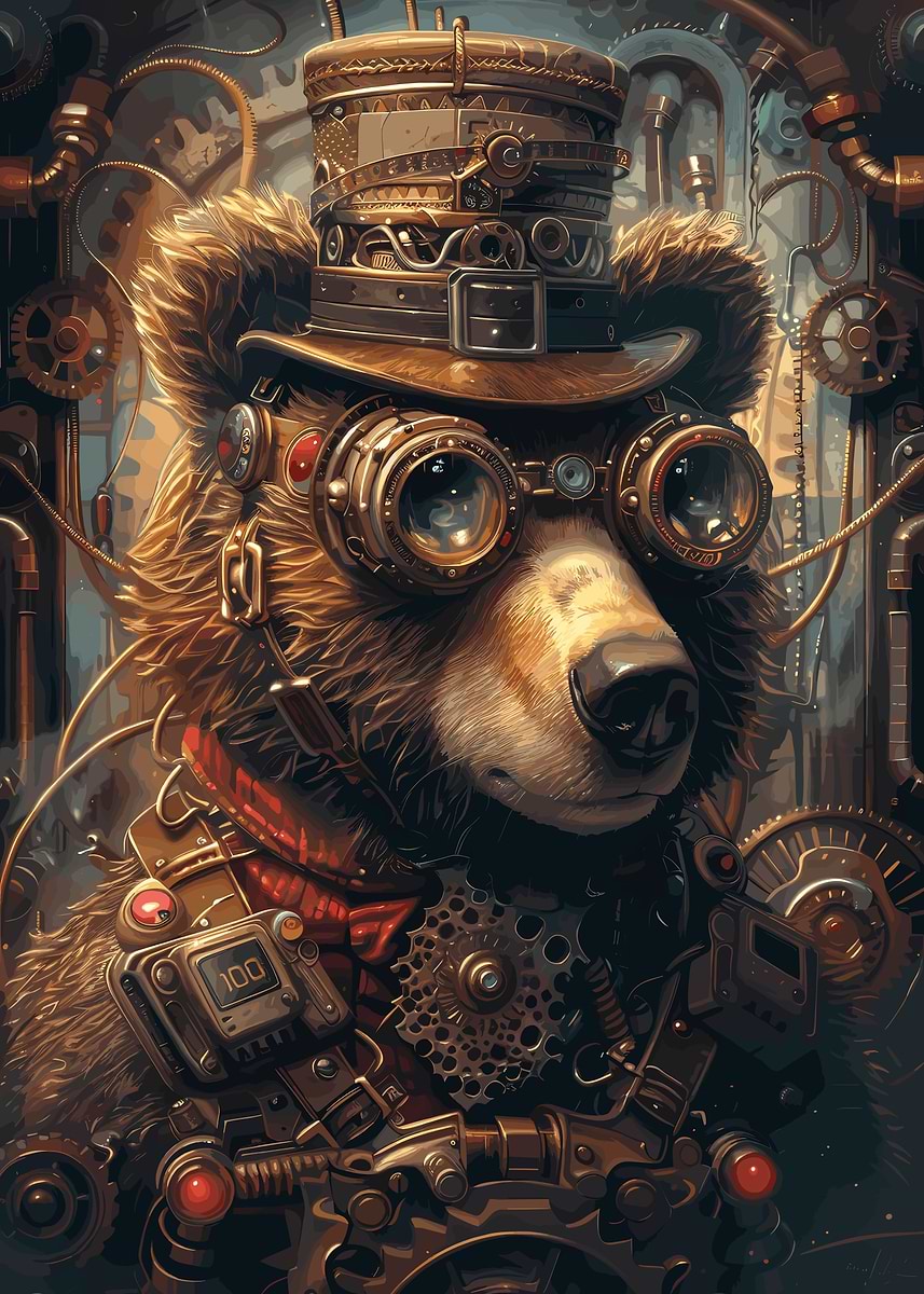 'Animal Steampunk Bear' Poster, picture, metal print, paint by ...