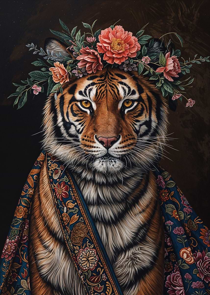'Tiger with Flowers' Poster, picture, metal print, paint by SuperNova ...
