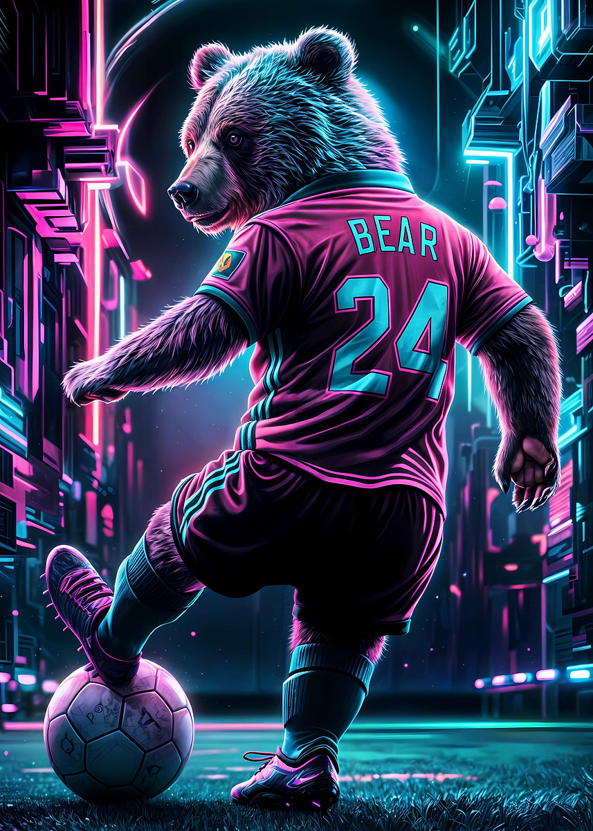 'Bear playing football' Poster, picture, metal print, paint by Ayen ...