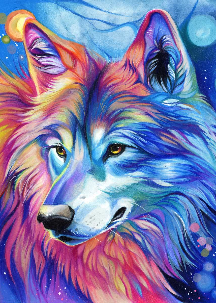 'Rainbow Wolf Bust II' Poster, picture, metal print, paint by Katy ...