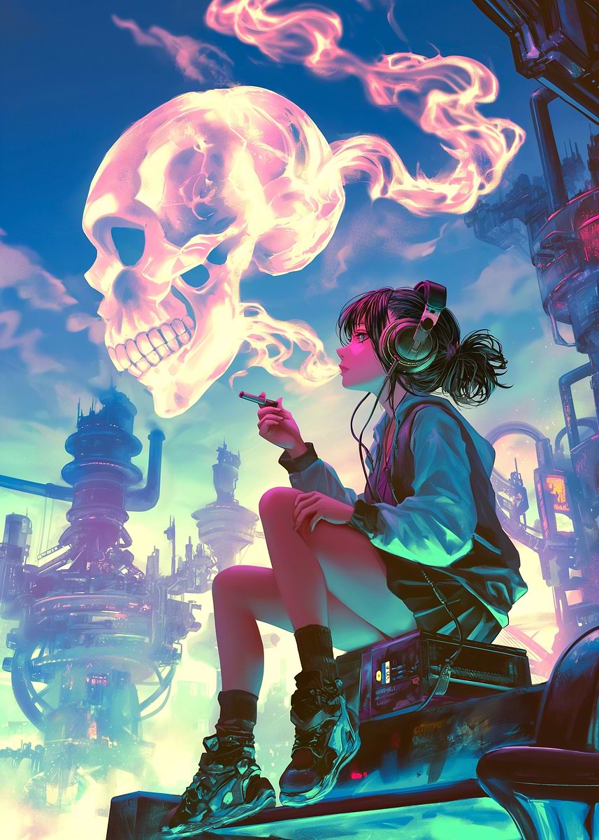 'Cyberpunk Smoking Girl' Poster, picture, metal print, paint by Pixel ...