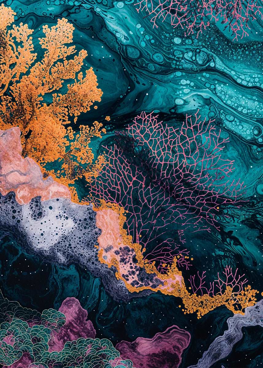 'Golden Coral Reef' Poster, picture, metal print, paint by SuperNova ...