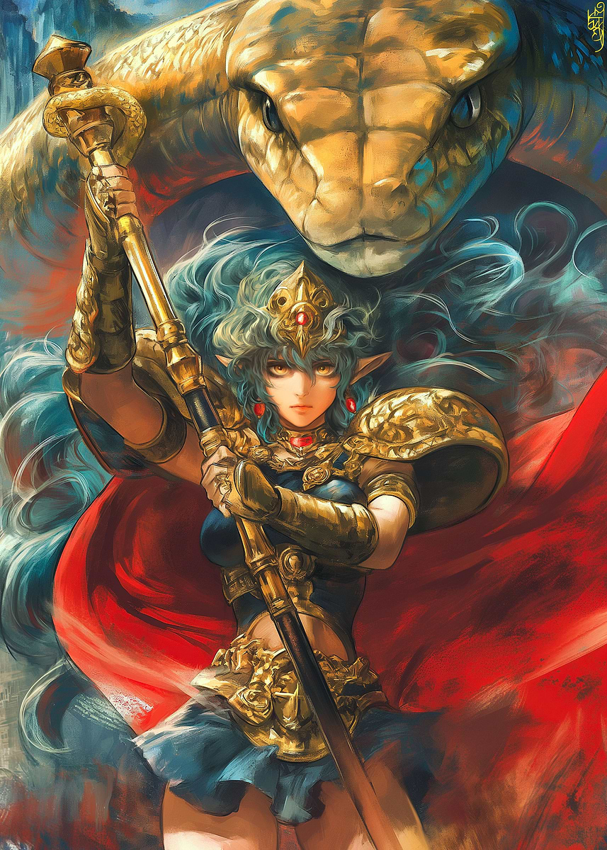 'Snake Paladin Elf' Poster, picture, metal print, paint by ...