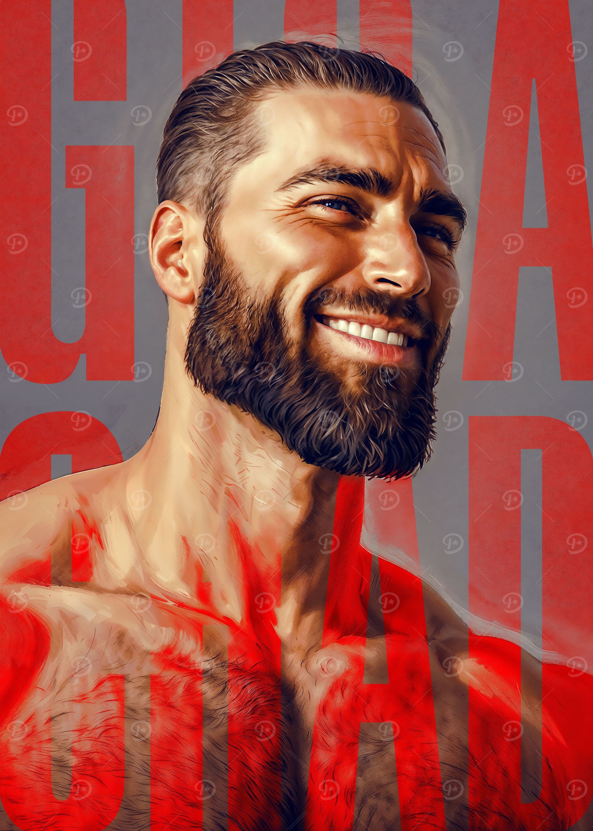 'Giga Chad Typography Meme' Poster, picture, metal print, paint by ...
