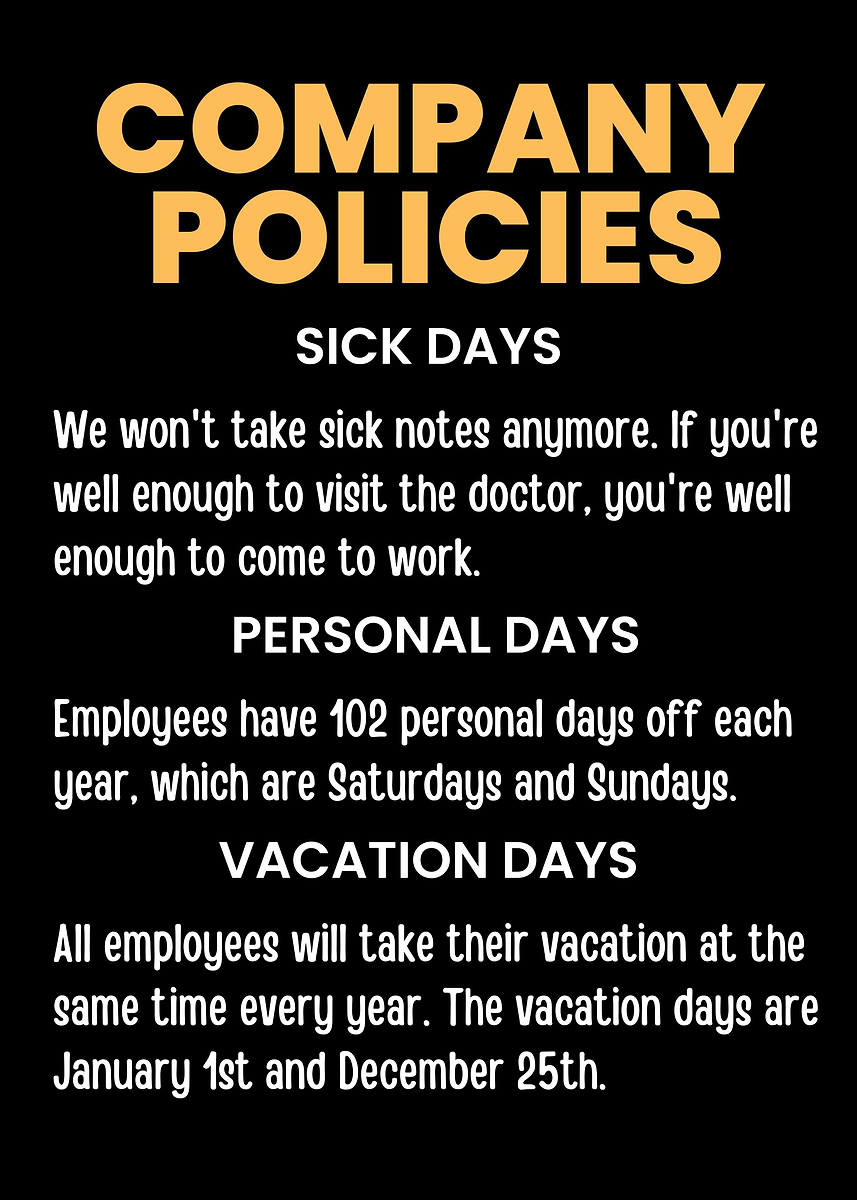 'Office Company Policies' Poster, picture, metal print, paint by Neo ...