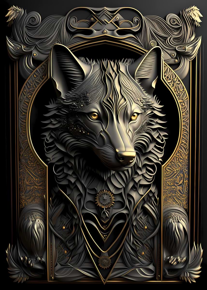 'Golden Wolf Portrait' Poster, picture, metal print, paint by Luong ...