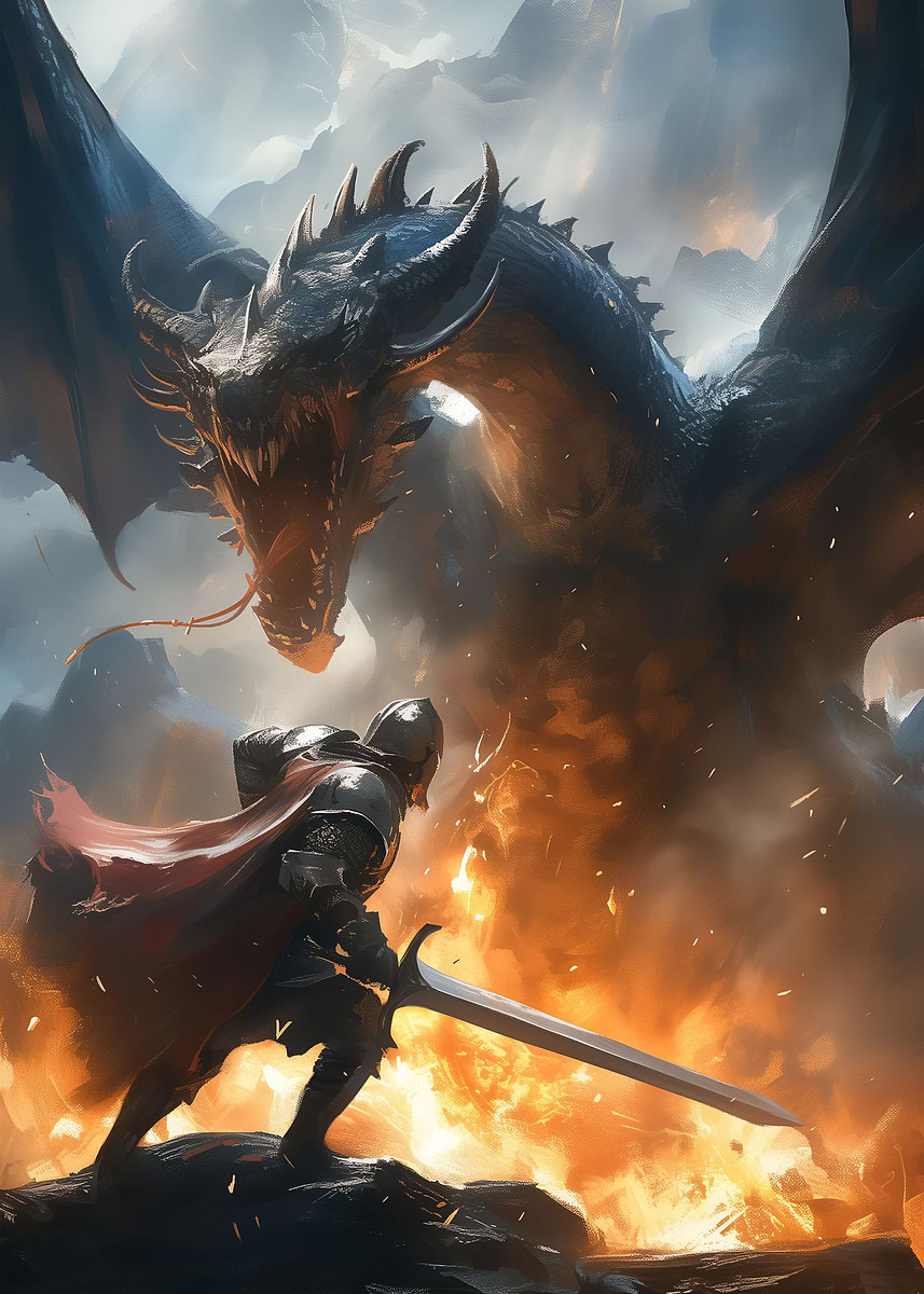 'Knight vs Dragon' Poster, picture, metal print, paint by Luxury ...