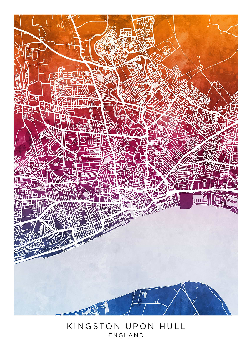 'Kingston upon Hull Map' Poster, picture, metal print, paint by Michael ...