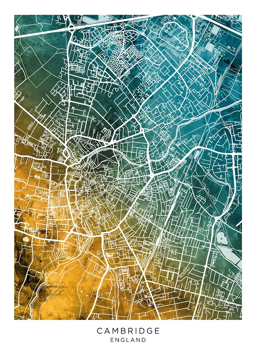 'Cambridge England Map' Poster, picture, metal print, paint by Michael ...
