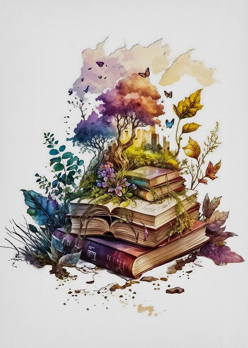 'watercolor books' Poster, picture, metal print, paint by Patsy Montoya ...