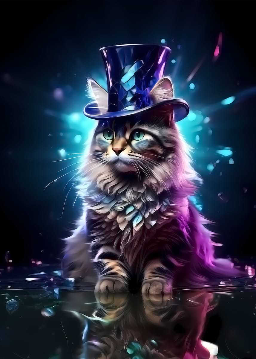 'Mysterious dream cat' Poster, picture, metal print, paint by TOP ...
