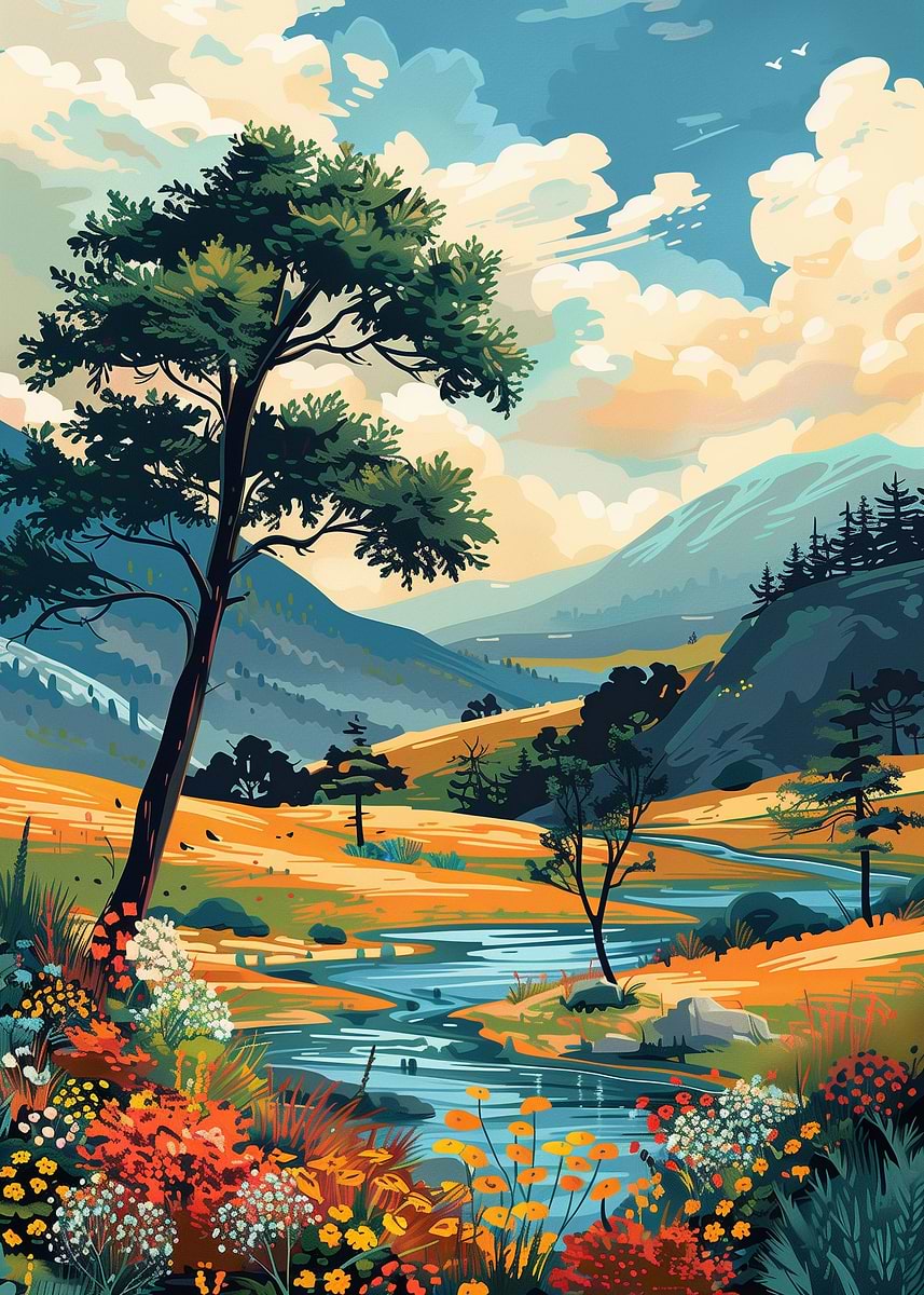 'Colorful 60s Landscape' Poster, picture, metal print, paint by ...