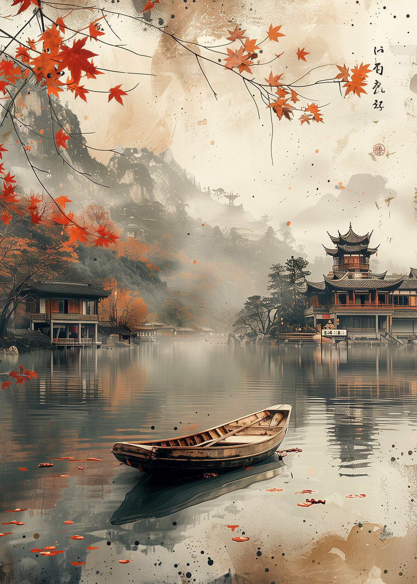 'Japan Vintage Travel River' Poster, picture, metal print, paint by ...