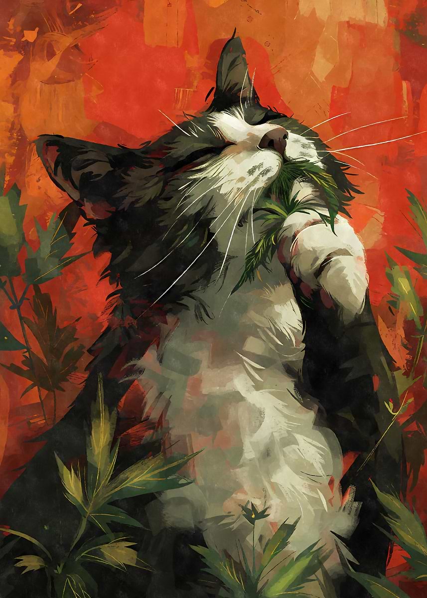 'Funny Cat on Catnip' Poster, picture, metal print, paint by Masaki ...