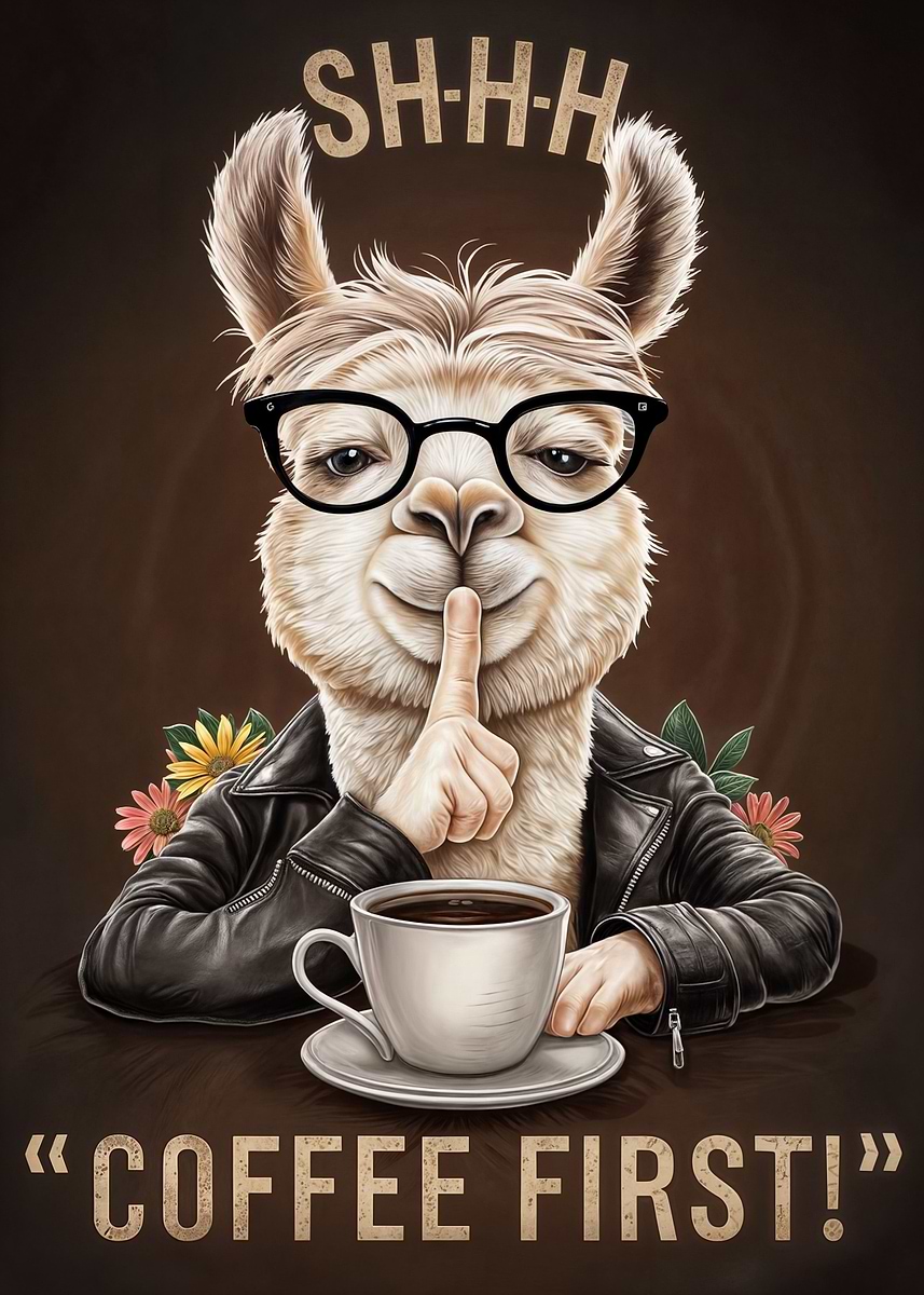 'Coffee First' Poster, picture, metal print, paint by 2Meow | Displate