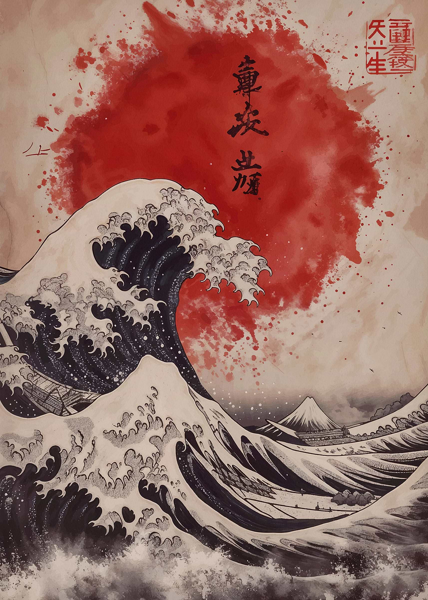 'The Great Wave Vintage' Poster, picture, metal print, paint by Yannis ...